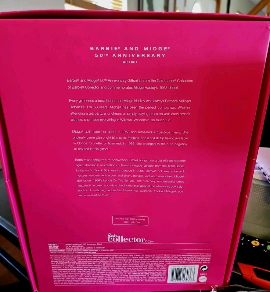 2012 GOLD LABEL BARBIE MIDGE REPRODUCTION 50TH ANNIVERSARY X8261 LE ...