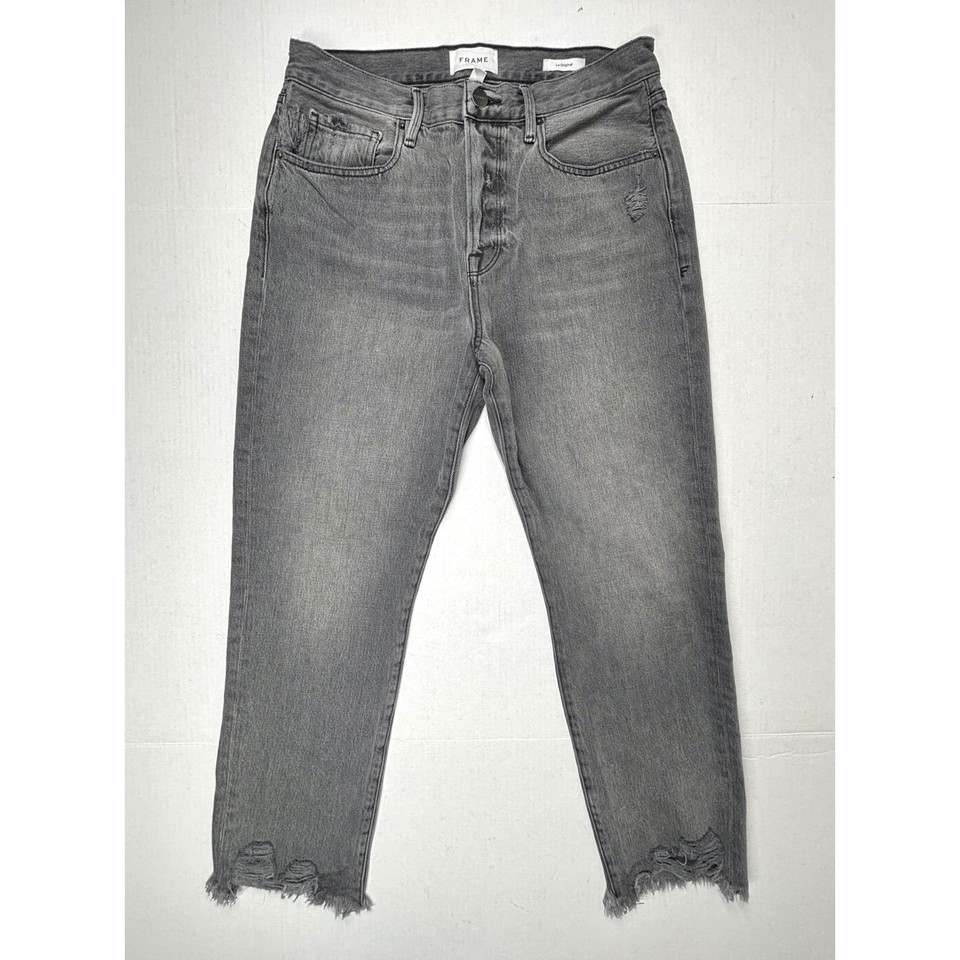 FRAME Gray Distressed Jeans Womens 29 30X27 Frayed Hem Button Fly ...