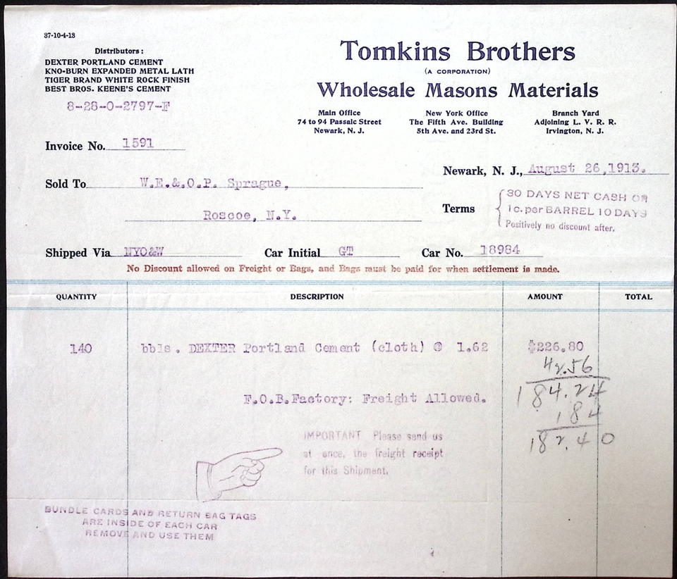 1913 Tomkins Brothers Wholesale Masons Materials Kno Burn Lath Newark ...