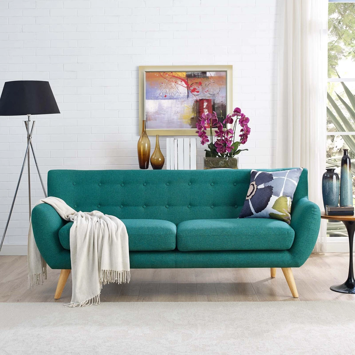 Teal Tufted Sofa | Baci Living Room