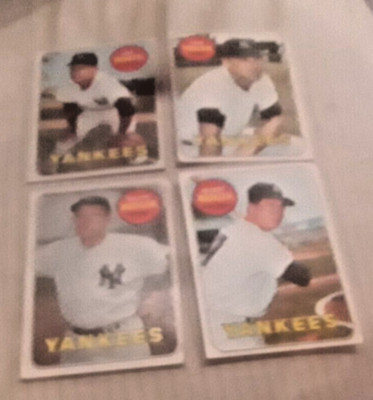 (4) 1969 Topps ROY WHITE-RALPH HOUK BOBBY MERCER-TOM TRESH NEW YORK ...