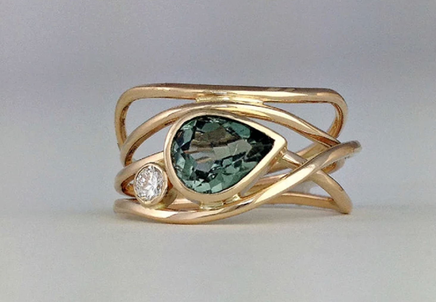 Green Pear Synthetic Diamond 10K Bezel Set Two Stone Design Wedding ...