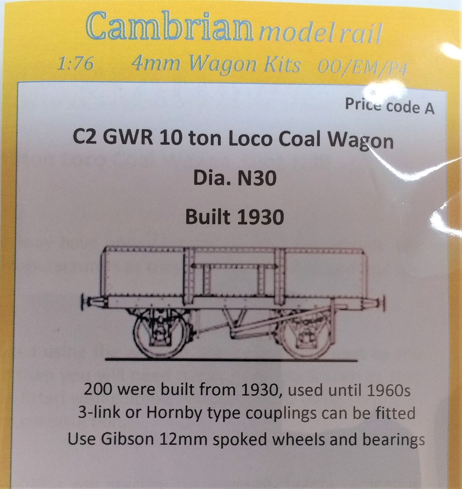 Cambrian Modelrail C002 GWR 10 ton Loco Coal Wagon Dia. N30. 00/4MM Kit ...