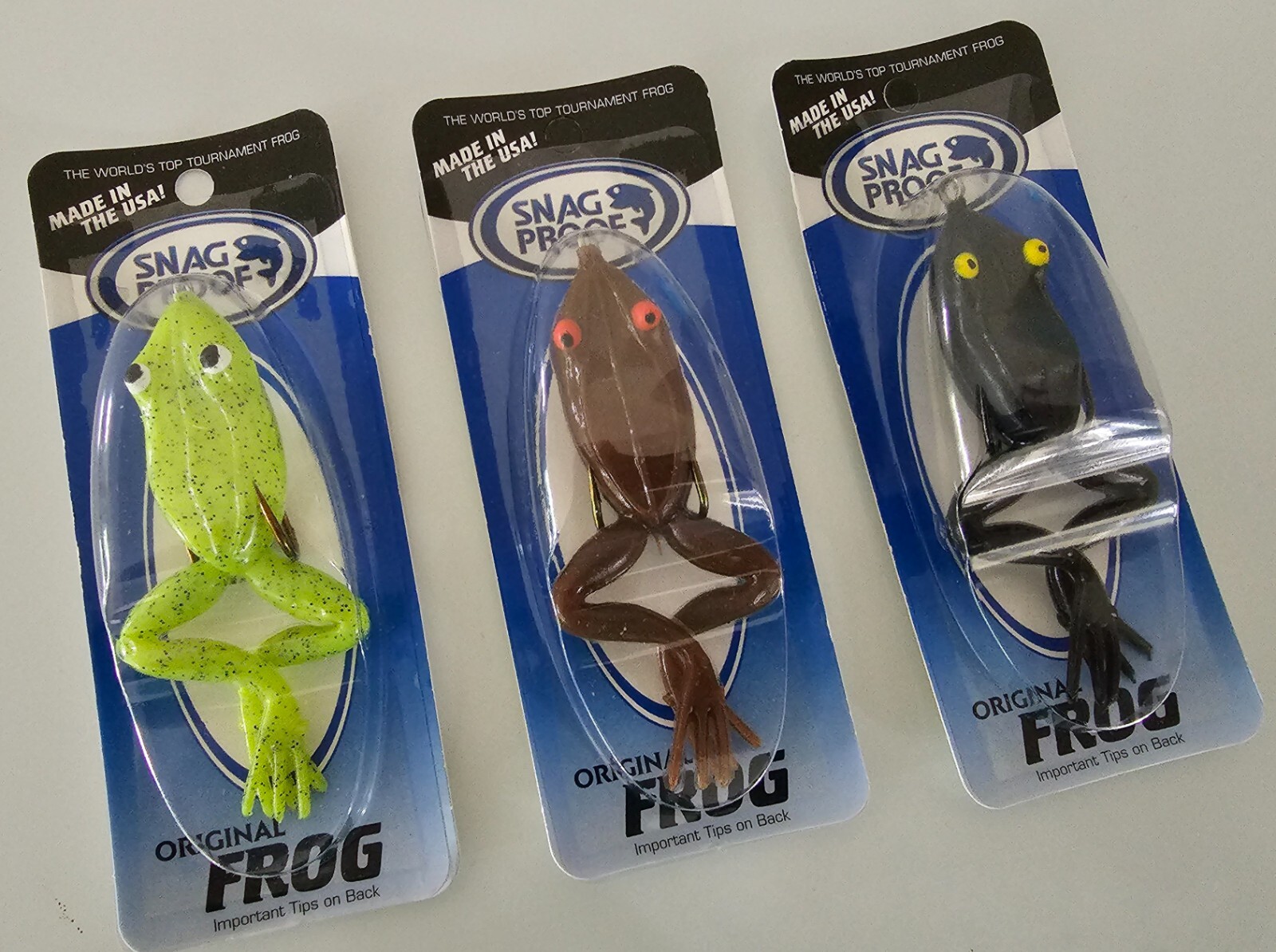 3 Snag Proof Original Frog Topwater Lures Chartreuse, Brown, Black, 1/2 ...
