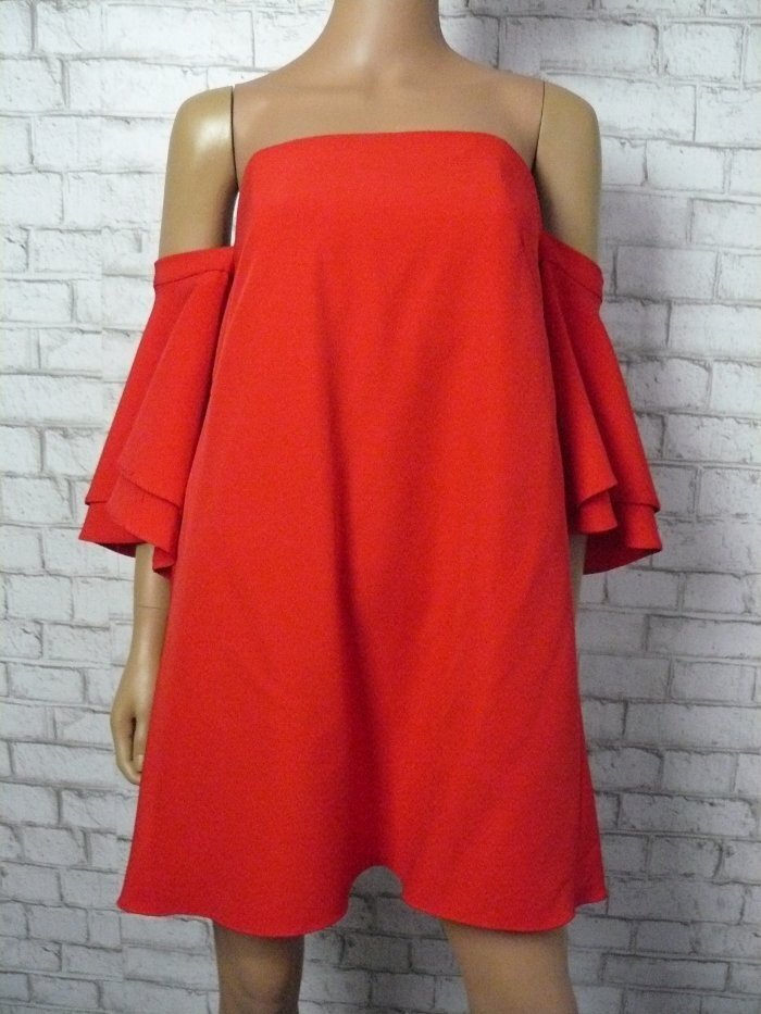 $435 Milly Tomato Red Crepe Off Shoulder Mila Ruffle Dress 8 NEW M549 ...
