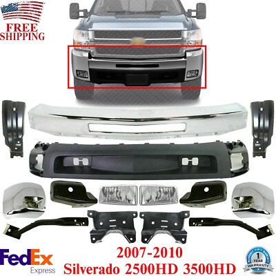 Front Bumper Chrome Kit With Brackets For 2007-2010 Chevy Silverado ...
