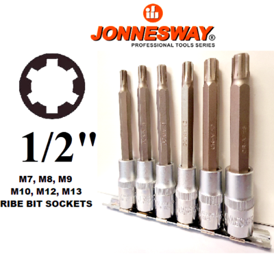 Jonnesway S63H4306S 6 Pcs RIBE Bit Socket Set 1/2" Drive M7 M8 M9 M10 ...