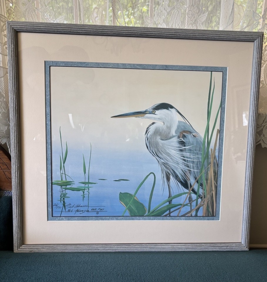 Neil Adamson Marsh Fisherman Blue Heron Signed Artist Numbered Framed ...
