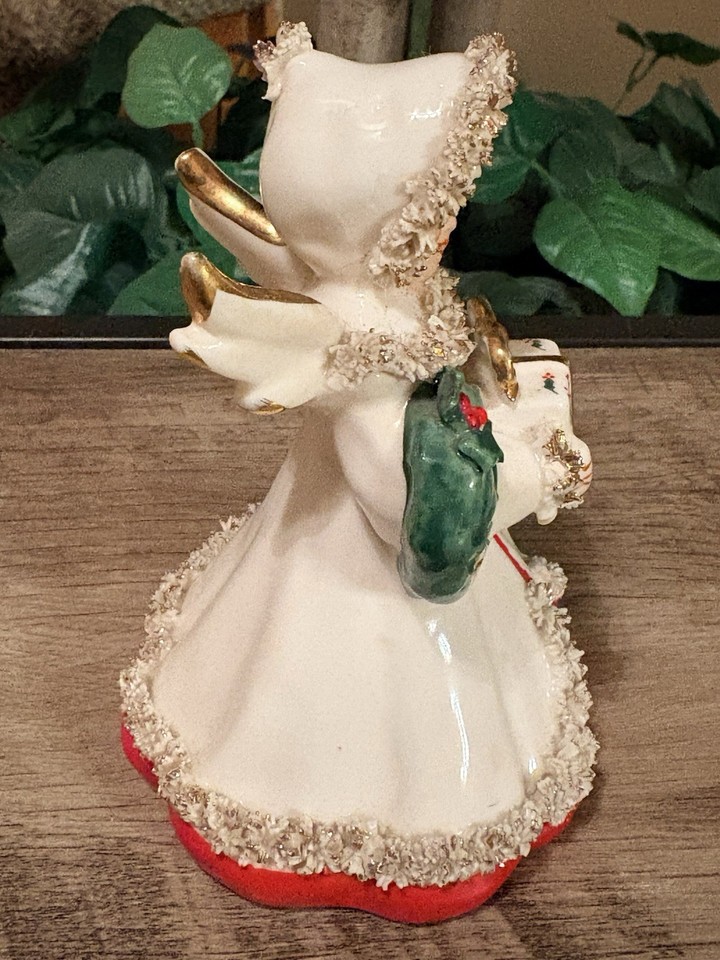 Vtg NAPCO Japan Ceramic Christmas White Angel Holding Gifts MCM Rare ...
