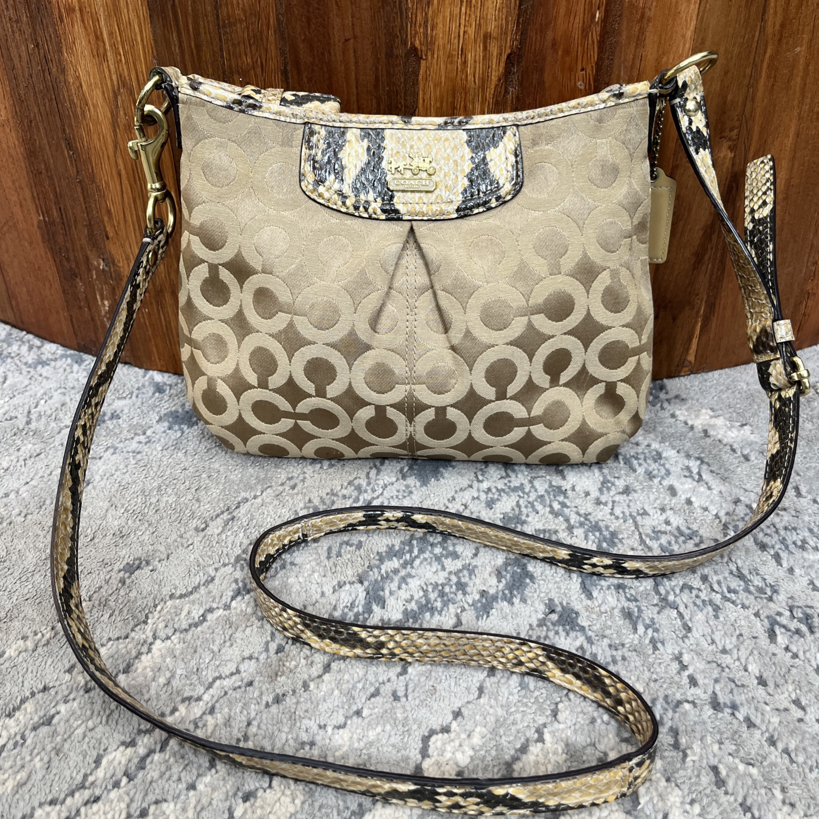 COACH Khaki Signature Jacquard & Snake-Embossed Leath… - Gem