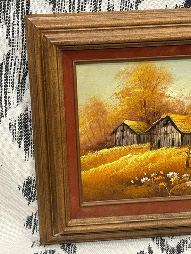 Vintage 1980s Oil Painting Golden Autumn Fall Barn Scene Nature Signed ...