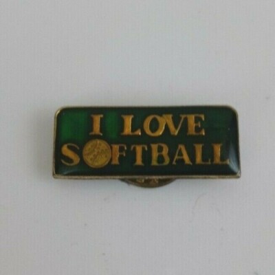 Vintage I Love Softball .25" x 1" Green & Gold Tone Enamel Lapel Hat ...