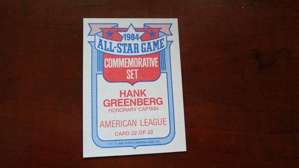 1985 TOPPS # 22 OF 22 1984 ALL STAR HANK GREENBERG BASEBALL CARD | eBay