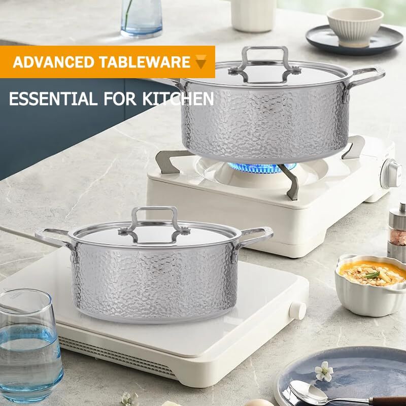 Triply Stainless Steel Stockpot Deep Cooking Pot With Lid Hammered ...