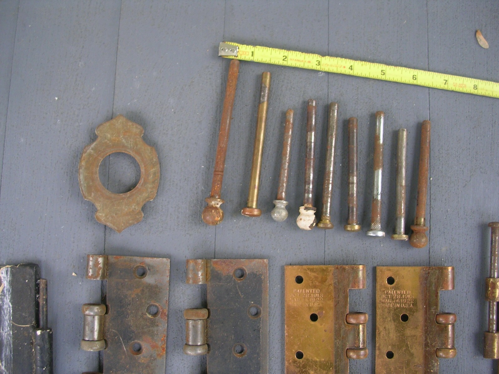 9 Antique Hinge pins,& Hinge parts,Please look at all pictures.Ask ...