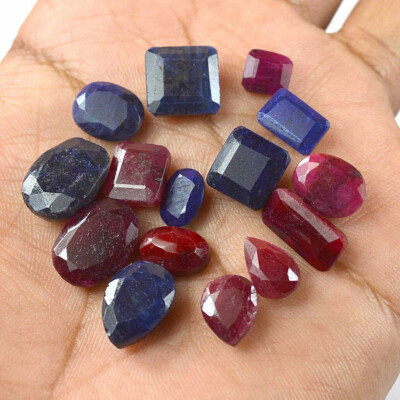 Natural Ruby & Sapphire Mix Faceted Lot for Jewelry Making 100 Ct. 7 ...