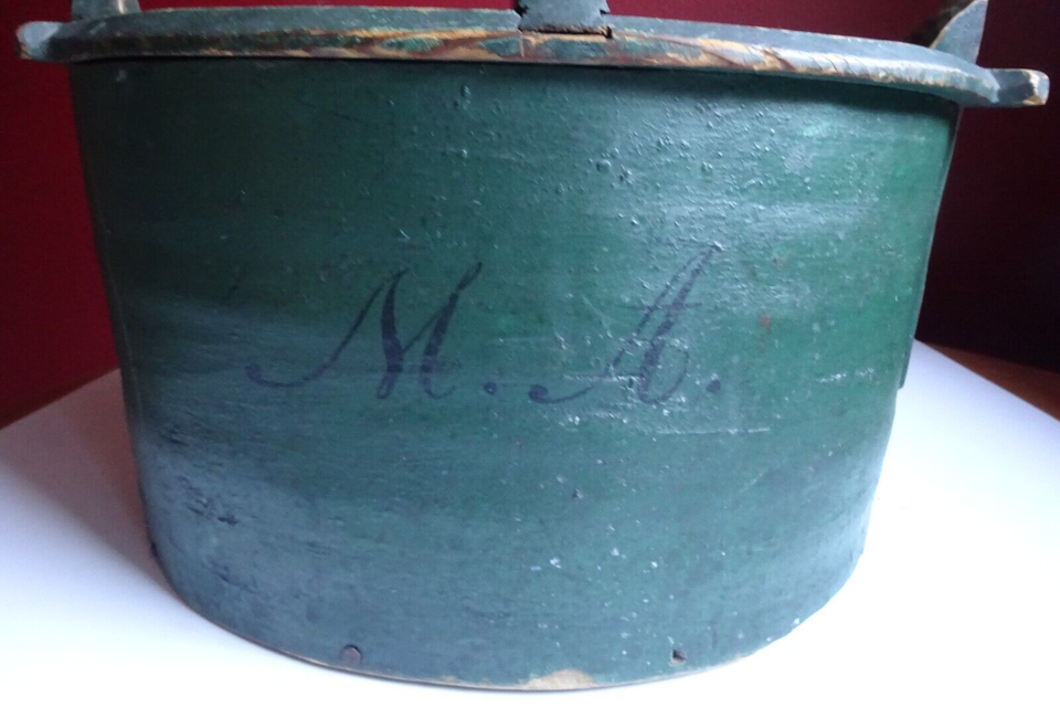 Antique Scandinavian Oval Wooden Covered Box, Handles, Green Paint | eBay