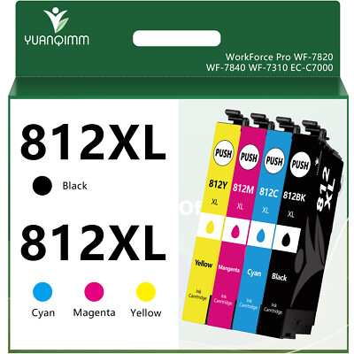 4PK 812XL Ink Cartridges For Epson WorkForce WF-7840 WF-7820 EC-C7000 ...