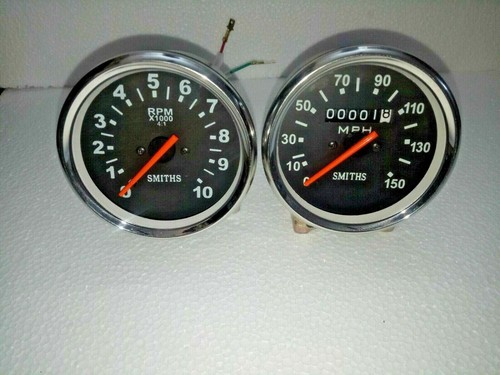 Smiths replica speedometer + Tachometer (Set) Triumph Black Face Chrome ...