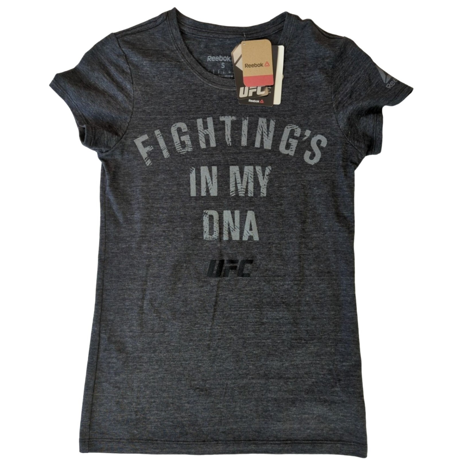 Reebook Womens Fightings In My DNA UFC Tee T-Shirt Gray Heathered Size ...