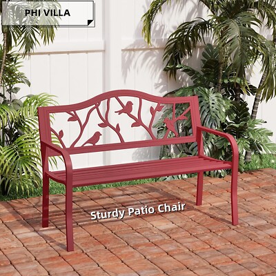 50" Nice Metal Bench Bird Design for Garden Front Back Yard Porch Heavy ...