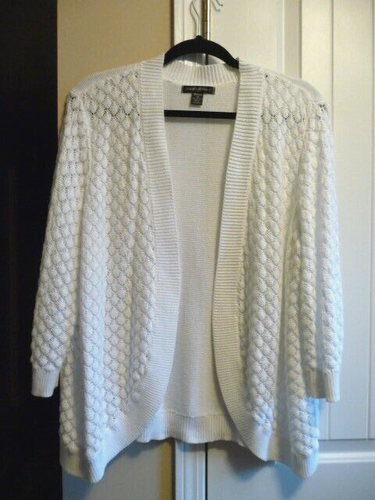 Designers Originals White Open Front Cardigan Cotton 3/4 Sleeve Sweater ...
