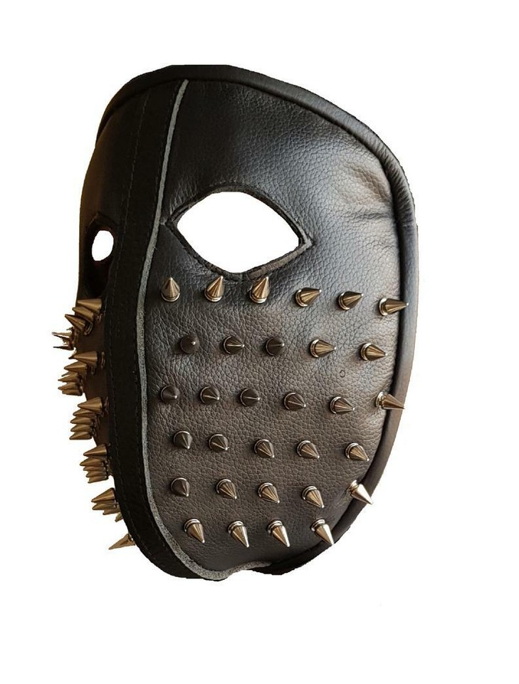 Genuine Leather Mask Bondage Mask Full face spike Mask Masquerade Black ...