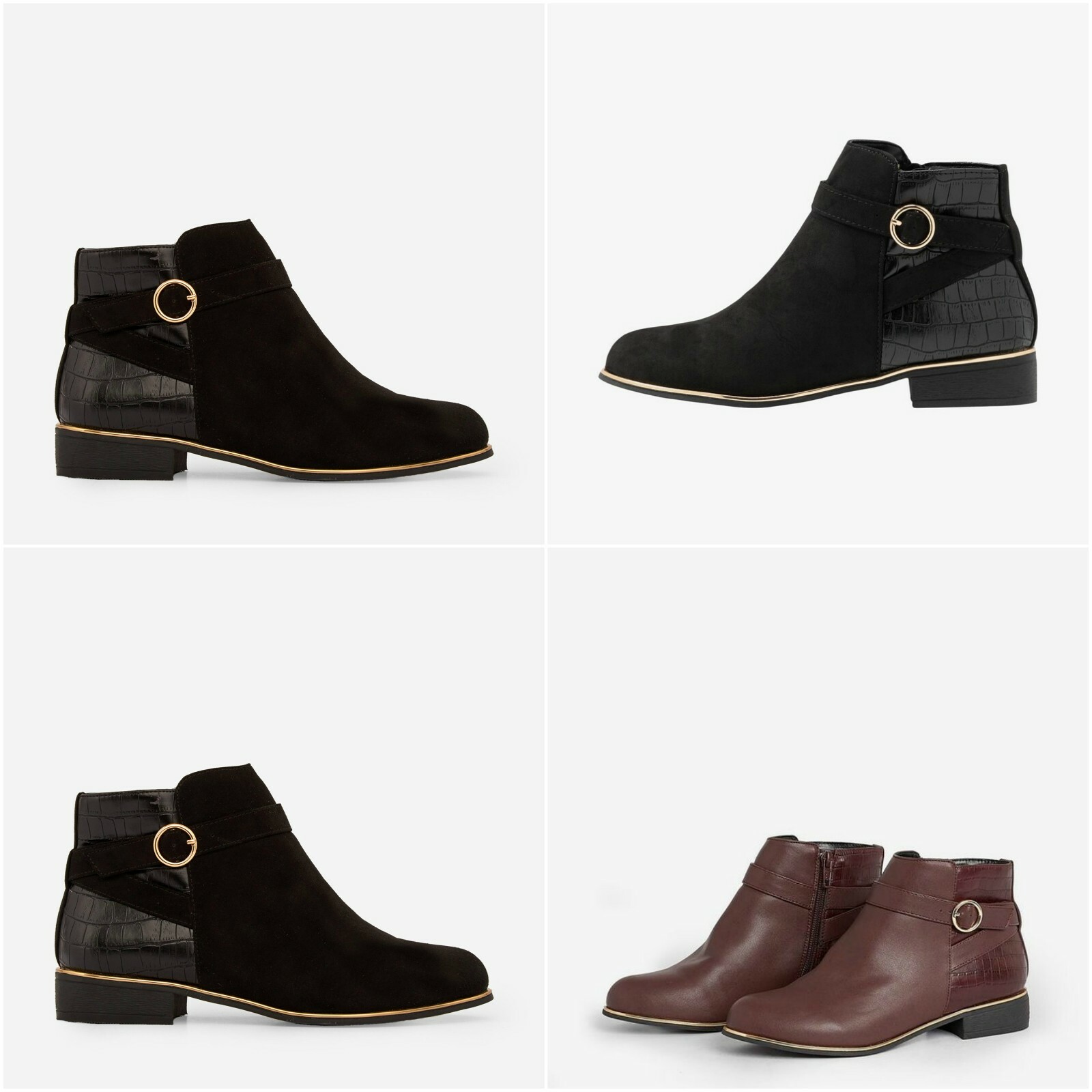 WOMEN'S DOROTHY PERKINS MINA GOLD TIPPED ANKLE BOOTS BURGUNDY BLACK UK ...