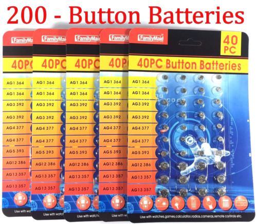 200 Assorted Alkaline set Button Batteries Coin Cell Watch Calculator ...