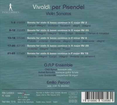 EMILIO PERCAN / G.A.P. ENSEMBLE VIVALDI PER PISENDEL: VIOLIN SONATAS NEW CD 7619990103580| eBay