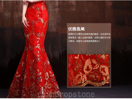 Women Chinese Ball Gown Cheongsam QiPao Fishtail Evening Wedding Long ...