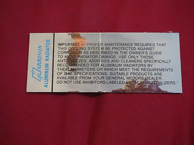 1962 – 1968 CHEVROLET CORVETTE HARRISON RADIATOR INSTRUCTIONS DECAL ...