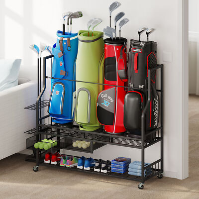 Metal Golf Bag Storage Rack Holder for Garage Fit 4 Golf Bags Organizer ...