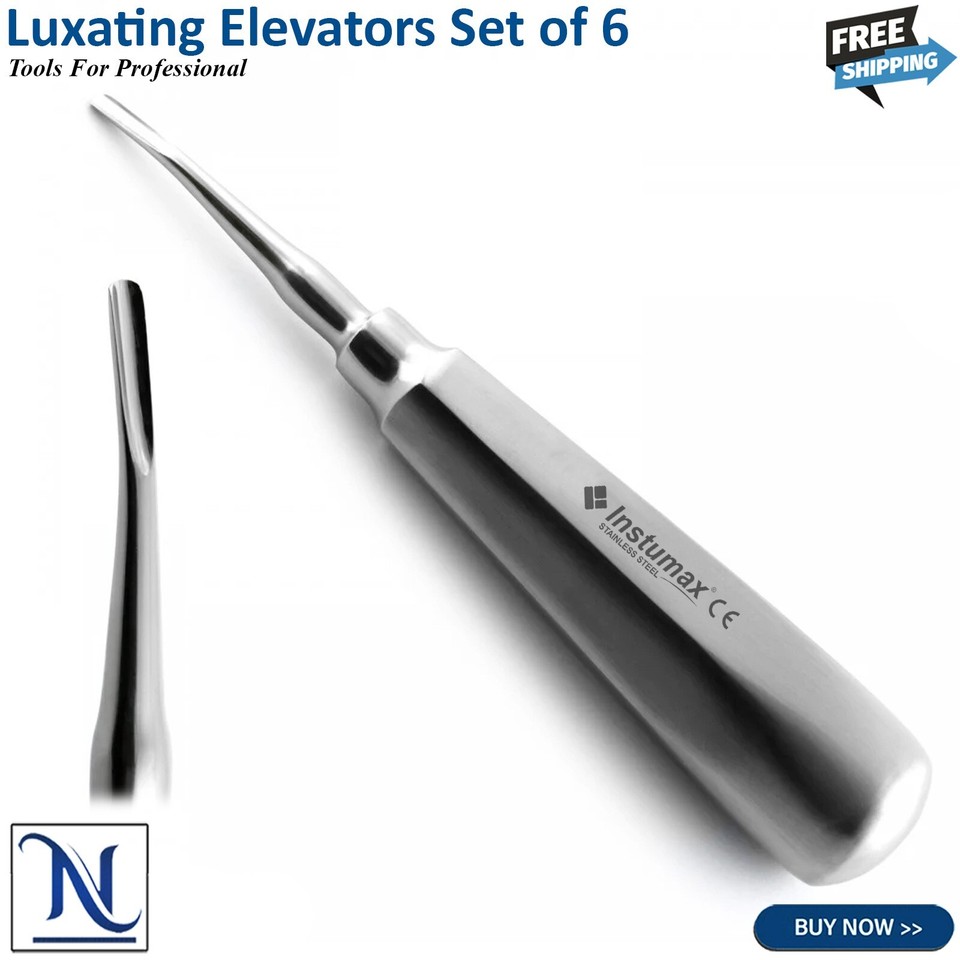 Set Of 6 Dental Luxating Elevators Straight Curved Shank Surgical ...