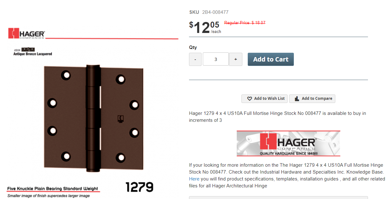 Hager 4-1/2-in Oil-Rubbed Bronze Entry Door Hinge 1279 4.5X4 10A for ...