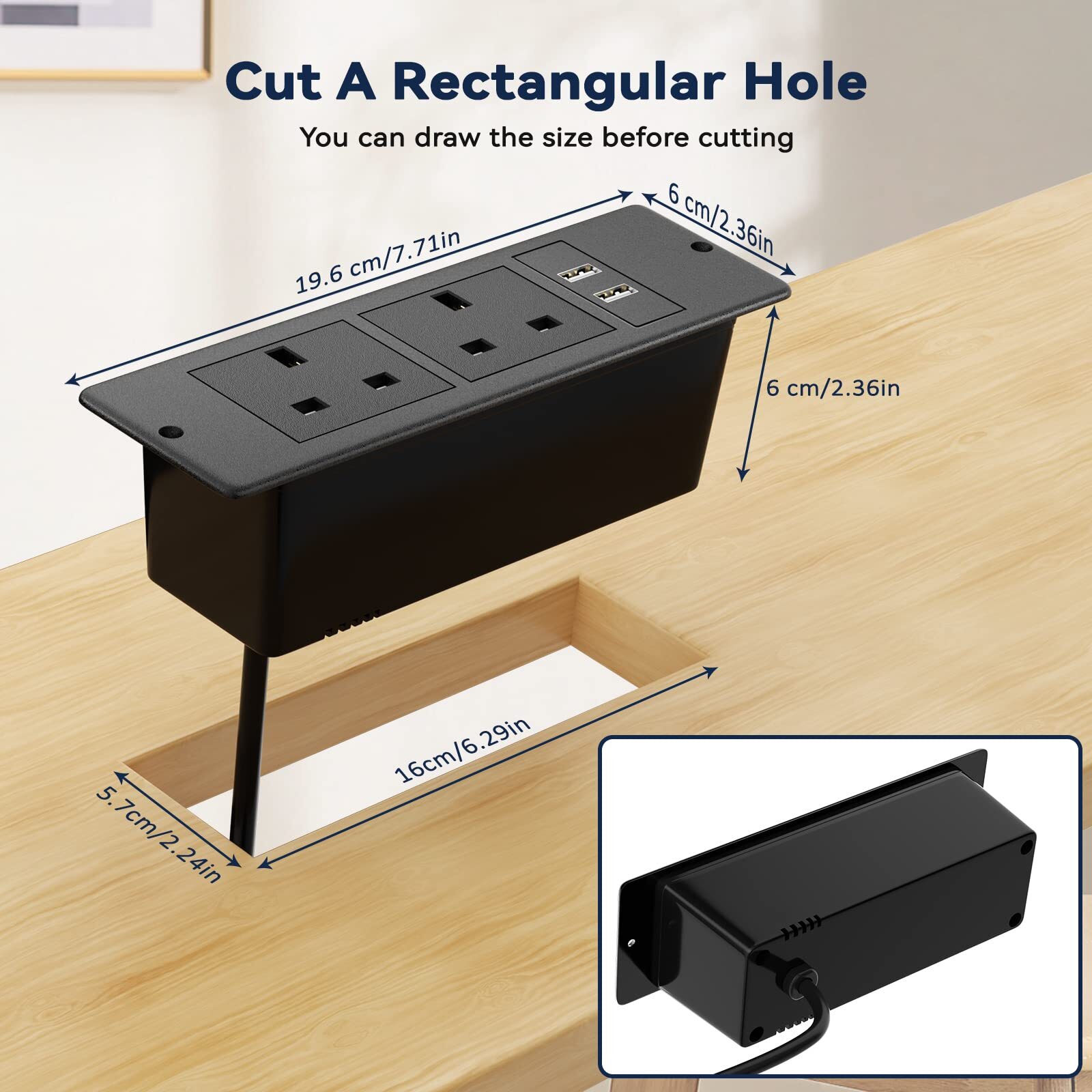 Recessed Power Outlet with 2 USB Recessed Power Strip with USB Desktop ...