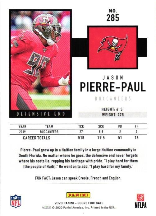 2020 Score Base #285 Jason Pierre-Paul - Tampa Bay Buccaneers | eBay