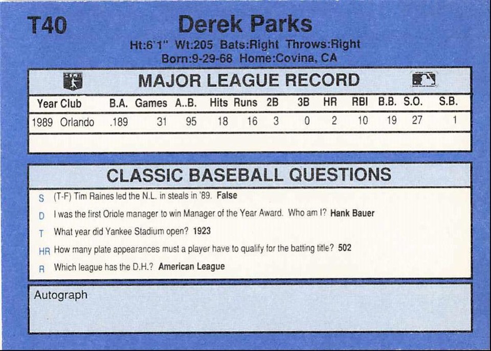 1990 Classic Update Derek Parks Minnesota Twins #T40 | eBay