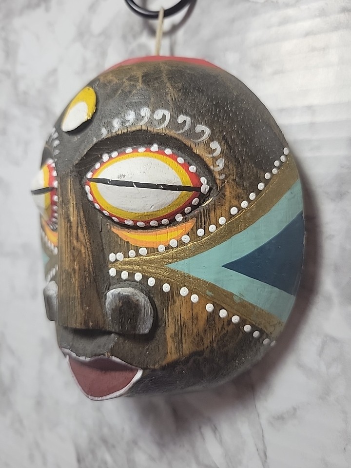 Tribal Mask Hand Carved Painted Wood Wall Decor 5.25 Inch Primitive Art ...