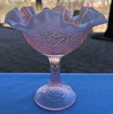 Vintage Fenton Art Glass Persian Medallion Pink Opalescent Crimped Rim ...