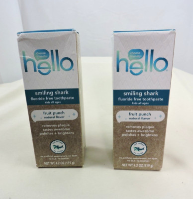 2 EA Hello Smiling Shark Children's Fluoride Free Kids Toothpaste Exp ...