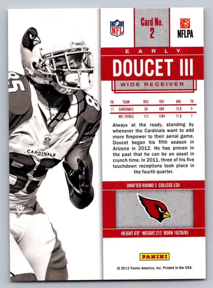 2012 Panini Contenders Football Early Doucet III Arizona Cardinals #2 ...
