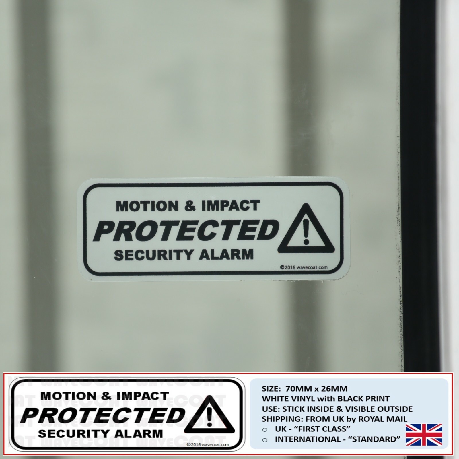 2 x PROTECTED WINDOW STICKERS MOTION & IMPACT SENSOR SECURITY ALARM ...