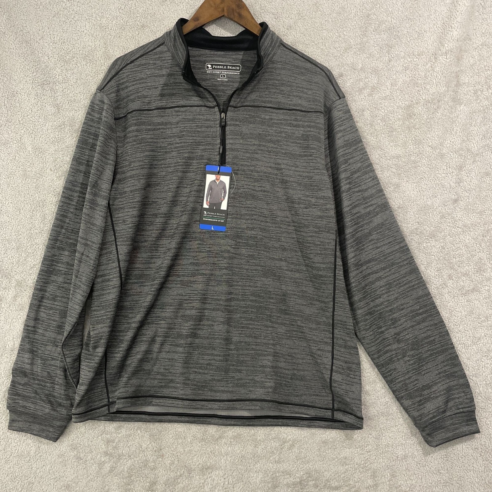 NEW Pebble Beach Mens L Gray Dry-Luxe Performance 1/4 Zip Pullover ...