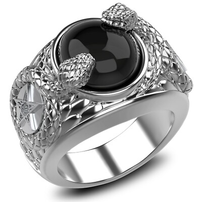 Onyx Sigil of Baphomet Ring Church Satan Ring with Snake 925 Sterling ...