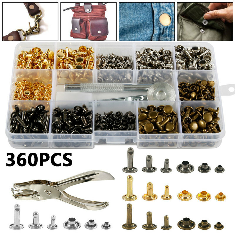 360Pcs Leather Rivets Double Cap Rivet Tubular Metal Studs with ...
