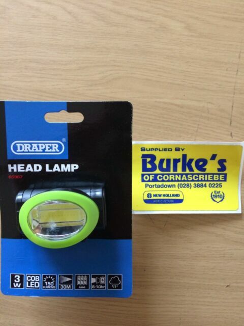 Draper 3w COB LED Head Torch Lamp 150 Lumens Headtorch Batteries ...