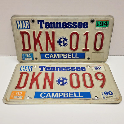 VTG 1990s Tennessee Consecutive Numbers License Plates Lot Tag DKN 009 ...
