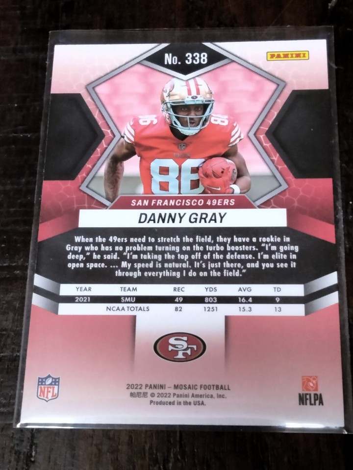 DANNY GRAY 2022 Panini MOSAIC BASE ROOKIE CARD #338 San Francisco 49ers ...