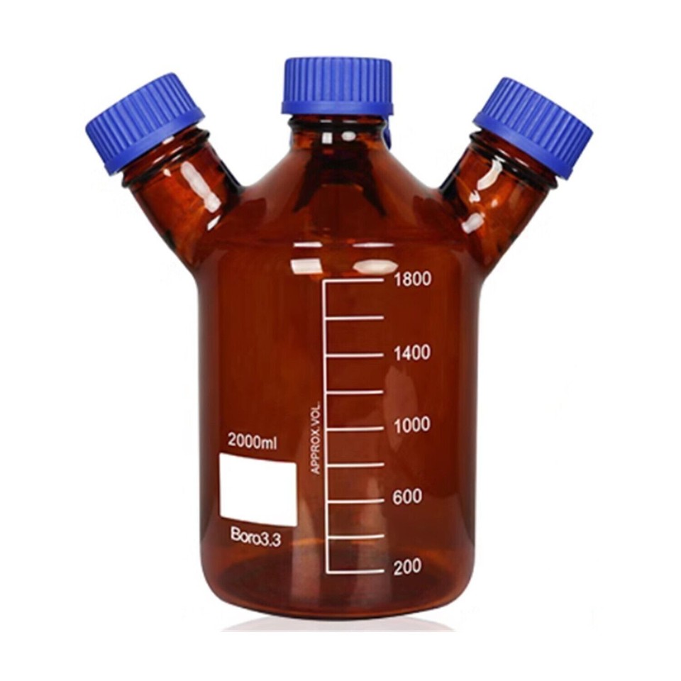 Amber Glass HPLC Purging Storage Bottle 4-Neck Brown Mobile Phase ...